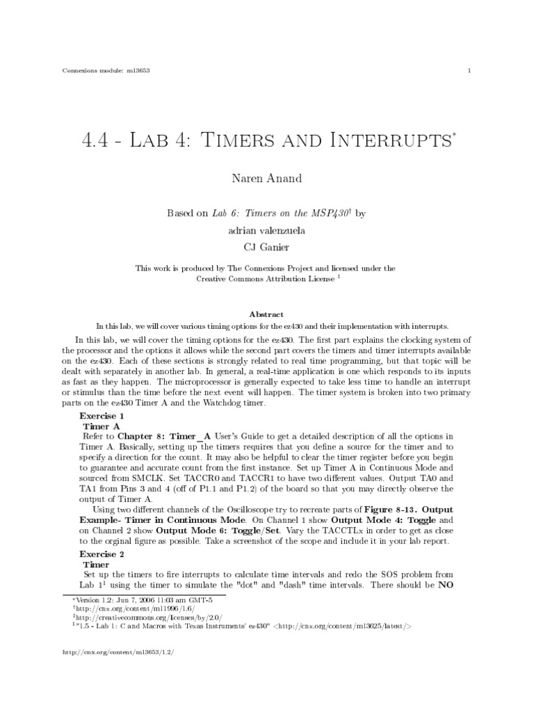 4.4 - Lab 4: Timers and Interrupts: Naren Anand | Download Free PDF | Areas Of Computer Science ...