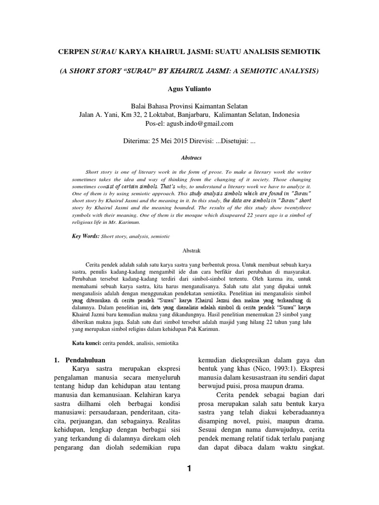 Analisis Cerpen Surau | PDF