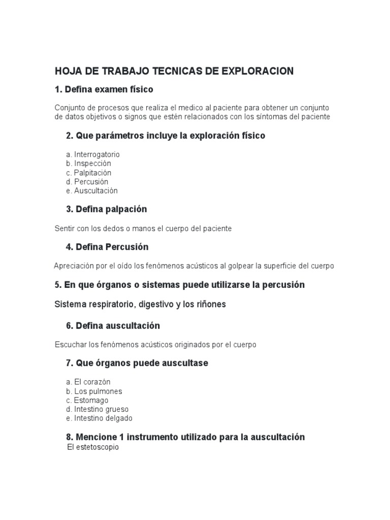 Hoja de Trabajo Tecnicas de Exploracion | PDF