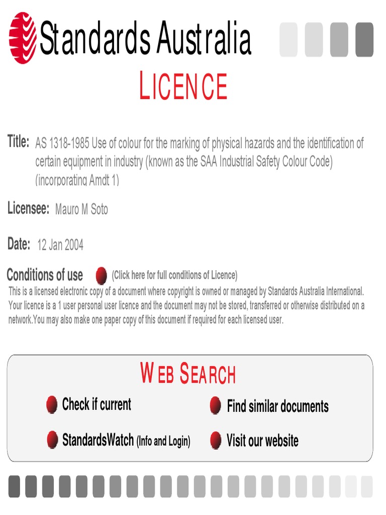 AS 1318 (1985) SAA Industrial Safety Colour Code | PDF | License ...