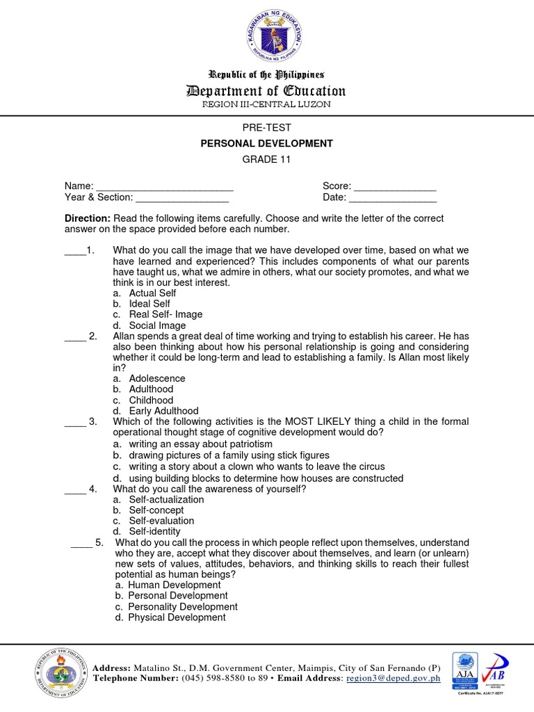 REGION III-CENTRAL LUZON DEPARTMENT OF EDUCATION PERSONAL DEVELOPMENT ...