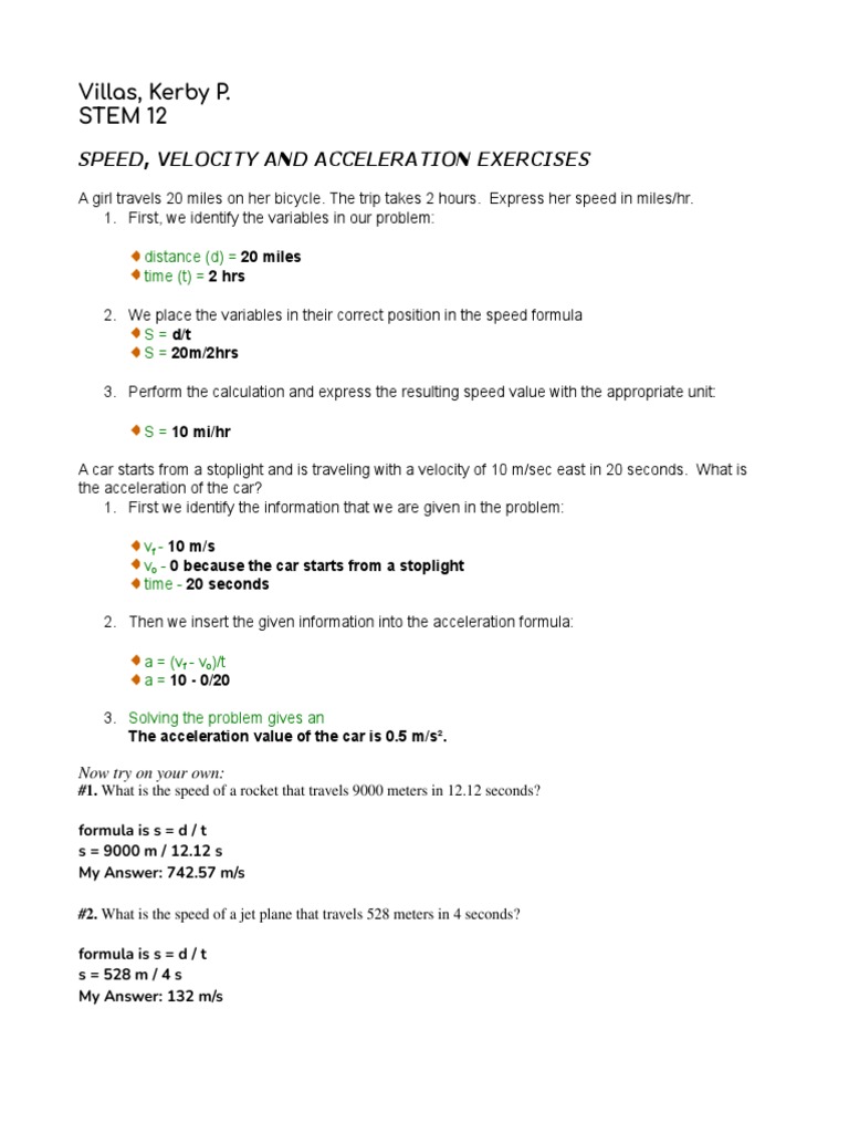 Solving Speed, Velocity and Acceleration Problems: A Collection of ...