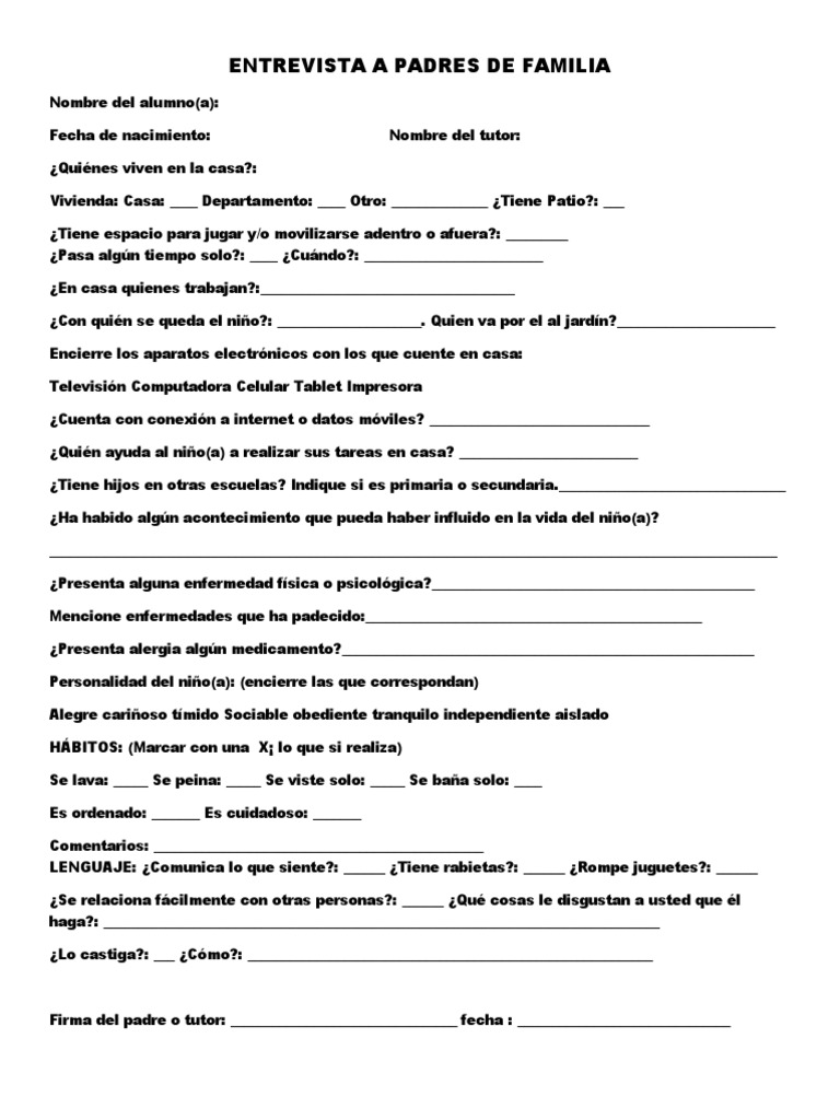 Entrevista a Padres sobre el Niño | PDF