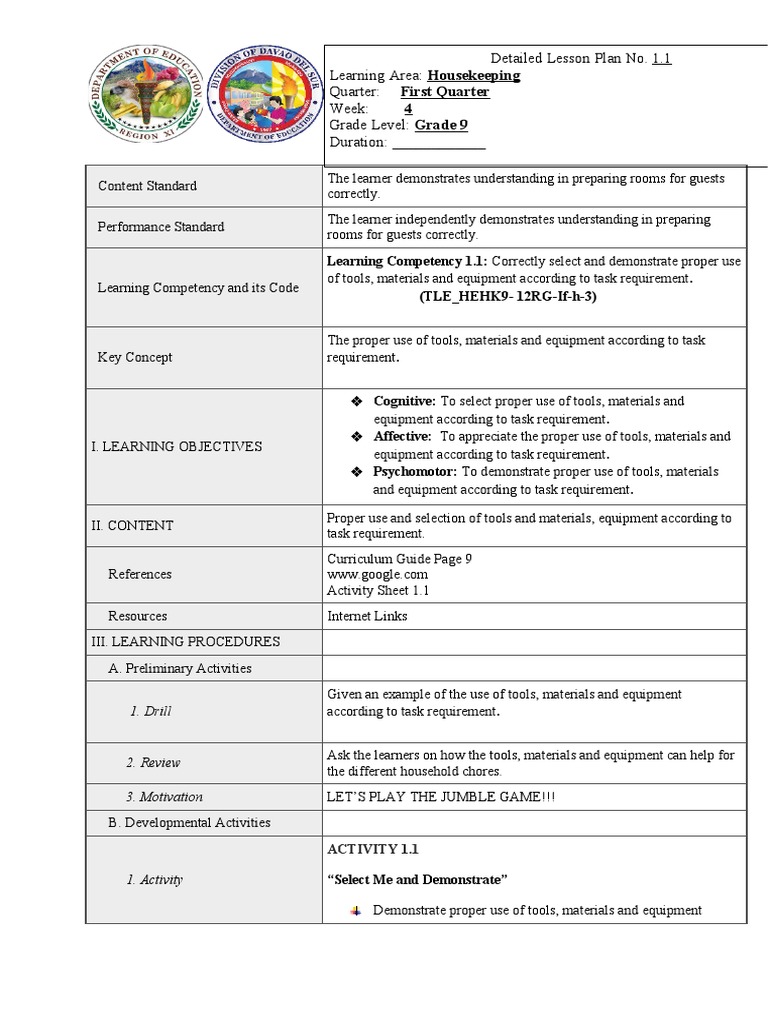 Q1 Wk4 DLP - Housekeeping | PDF | Learning | Rubric (Academic)