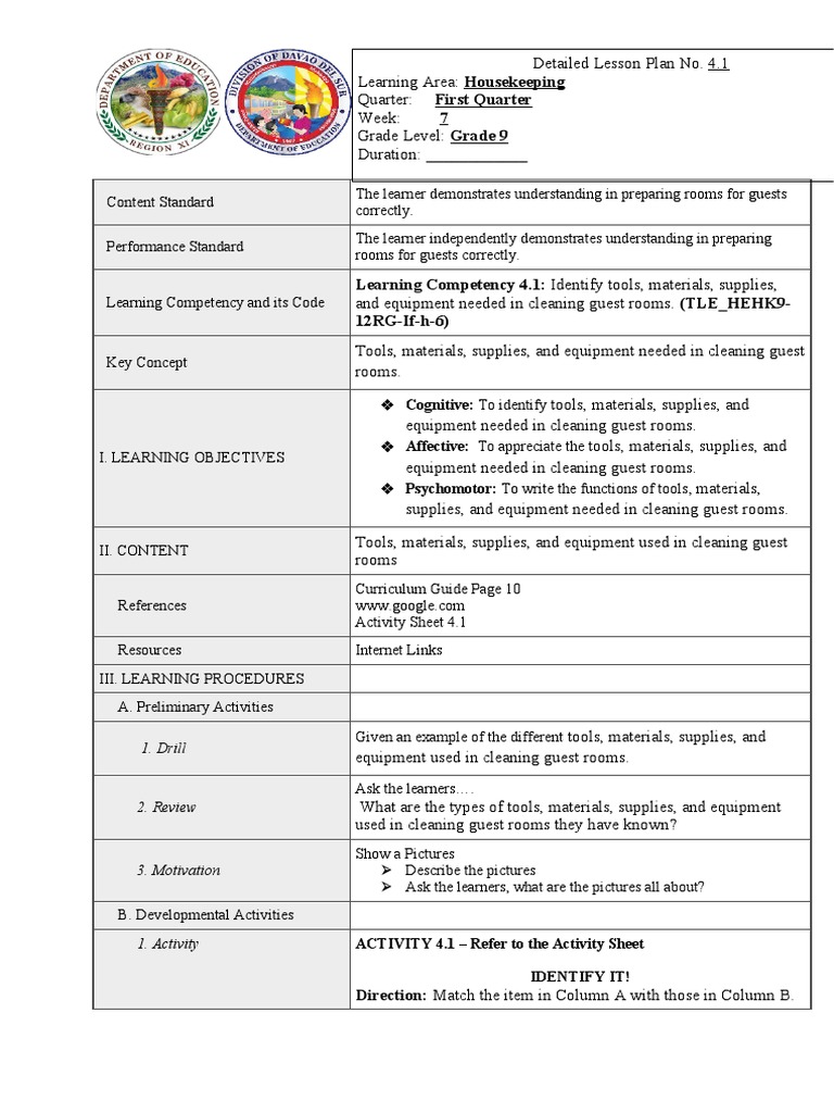 Q1 Wk7 DLP - Housekeeping | PDF | Learning | Lesson Plan