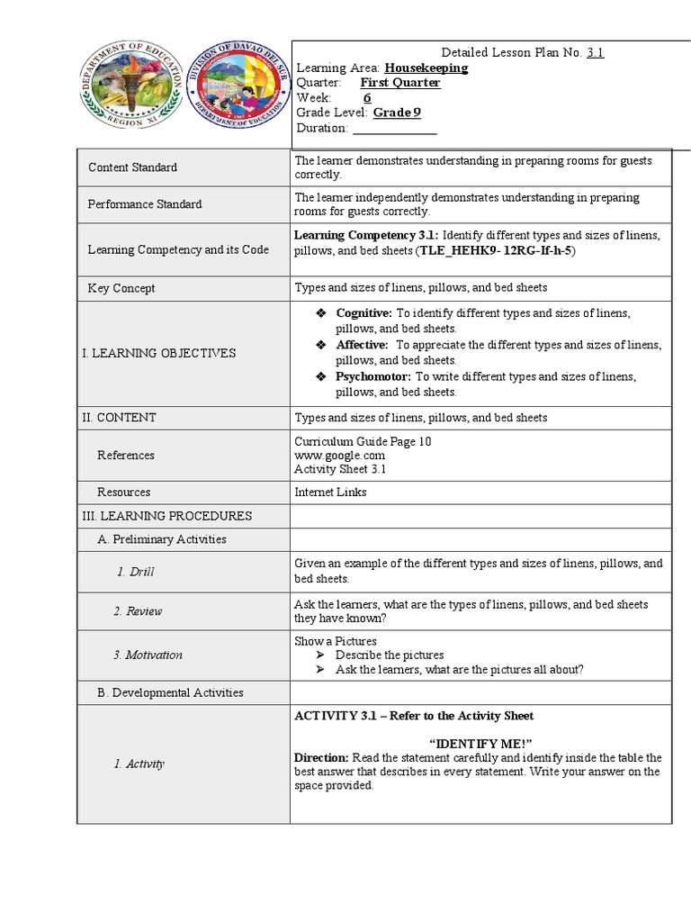 Q1 Wk6 DLP - Housekeeping | PDF | Learning | Lesson Plan