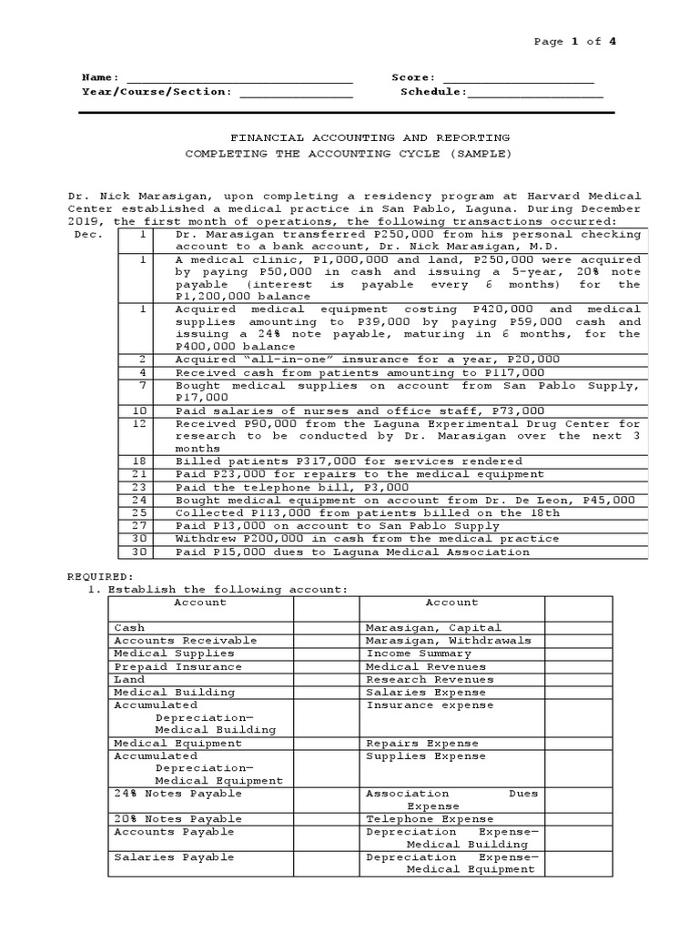 7.1 Completing The Cycle Sample | PDF | Expense | Debits And Credits