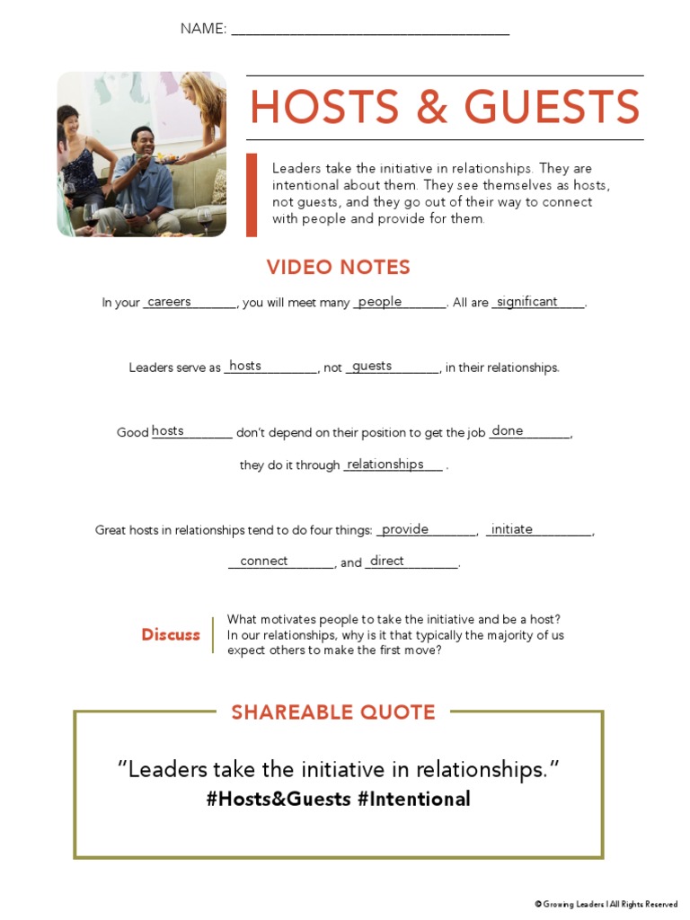 Hosts and Guests - Worksheet | PDF | Psychology | Psychological Concepts