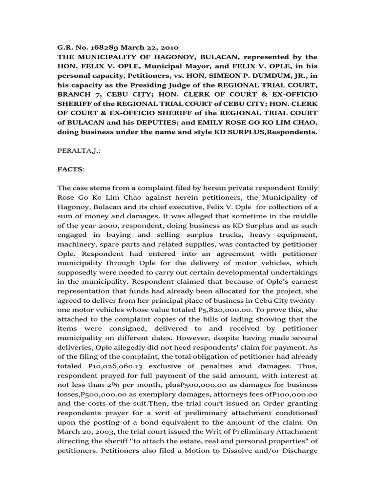 Municipality of Hagonoy Bulacan Vs Dumdum | PDF | Judgment (Law) | Lawsuit