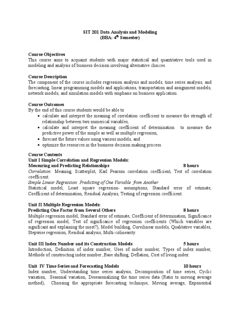 Data Analysis and Modeling Bba New Course | PDF | Regression Analysis ...