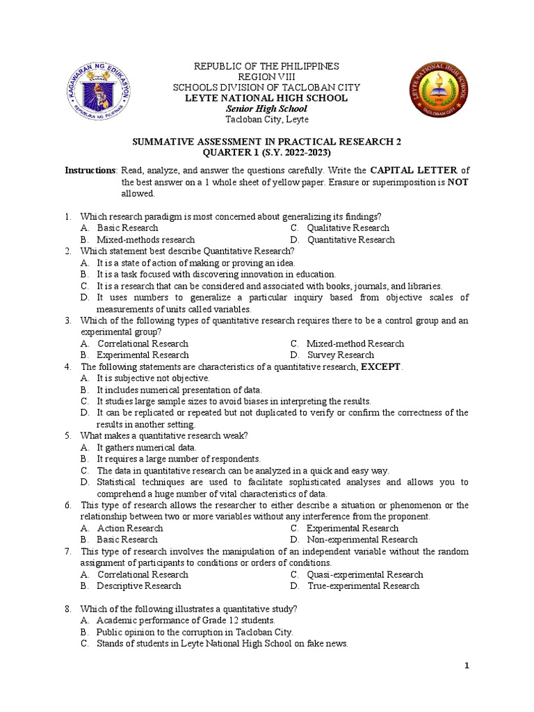 Pr2 1st Quarter Summative Assessment | PDF | Level Of Measurement | Quantitative Research