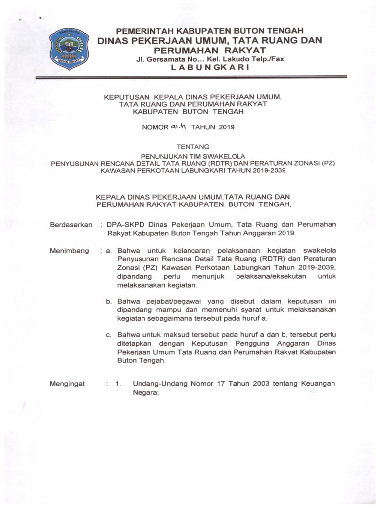 SK Tim Penyusun RDTR Labungkari | PDF