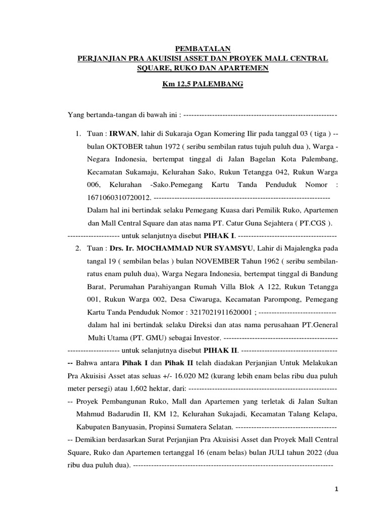 Contoh PEMBATALAN Pra Akuisisi | PDF