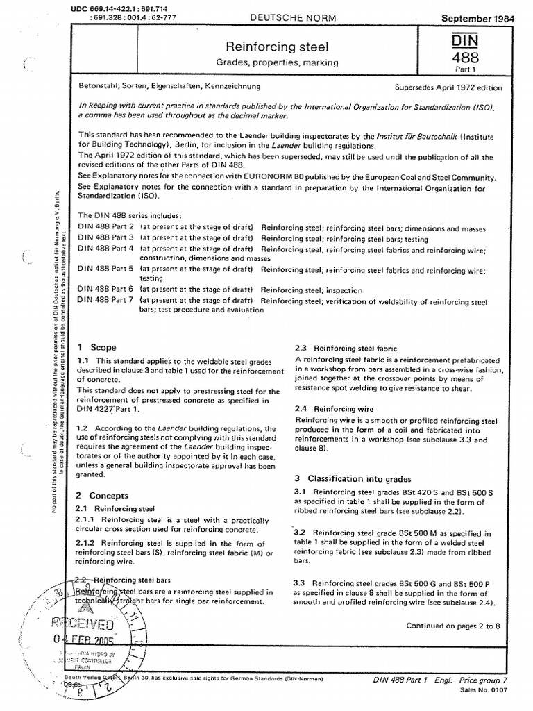 DIN 488 Part 1 (Sept) 1984 | PDF