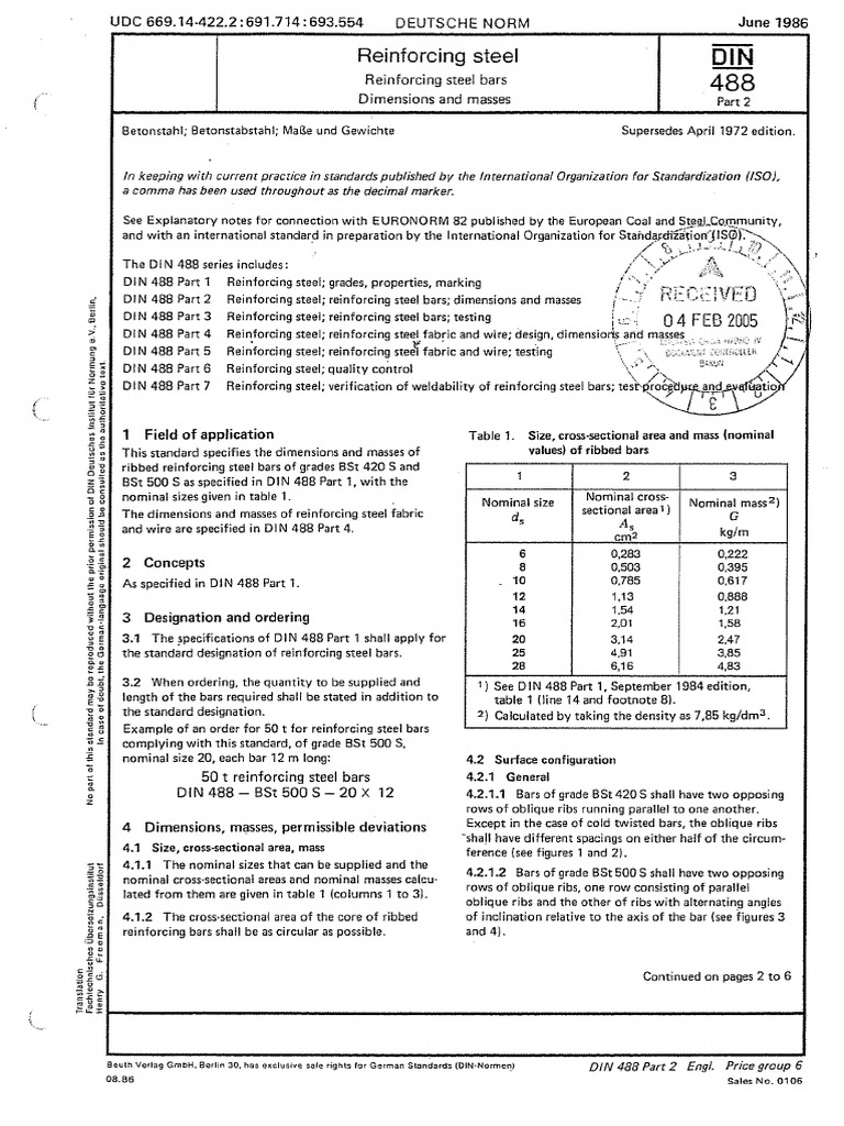 DIN 488 Part 2 (June) 1986 | PDF