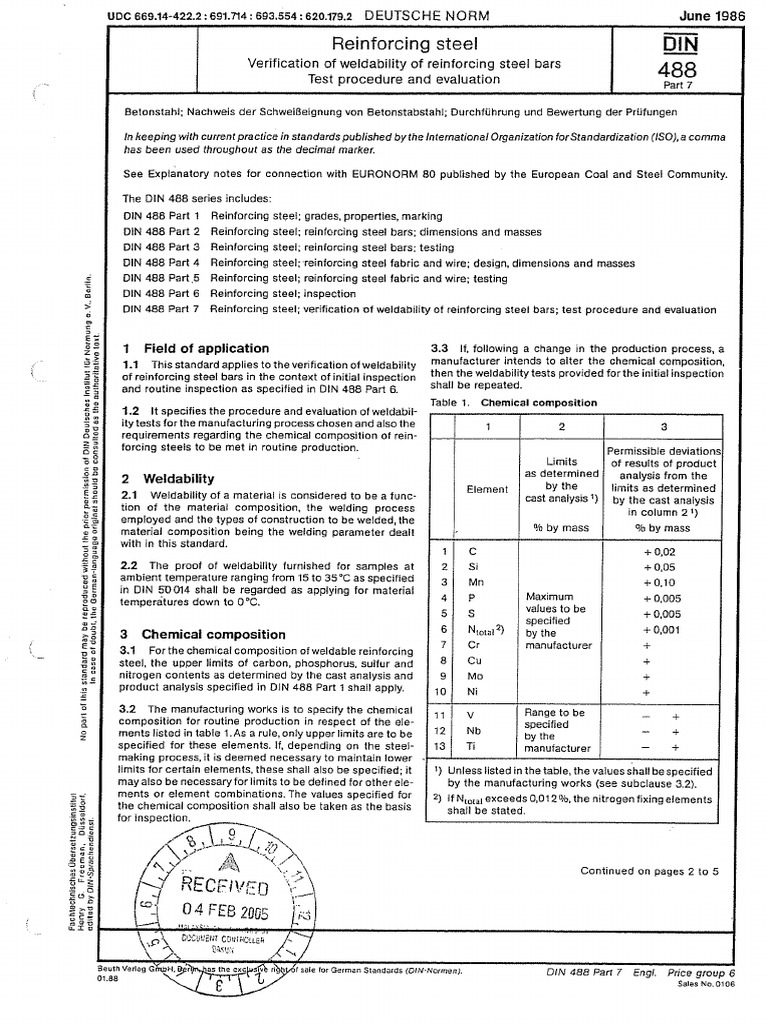 DIN 488 Part 7 (June) 1986 | PDF