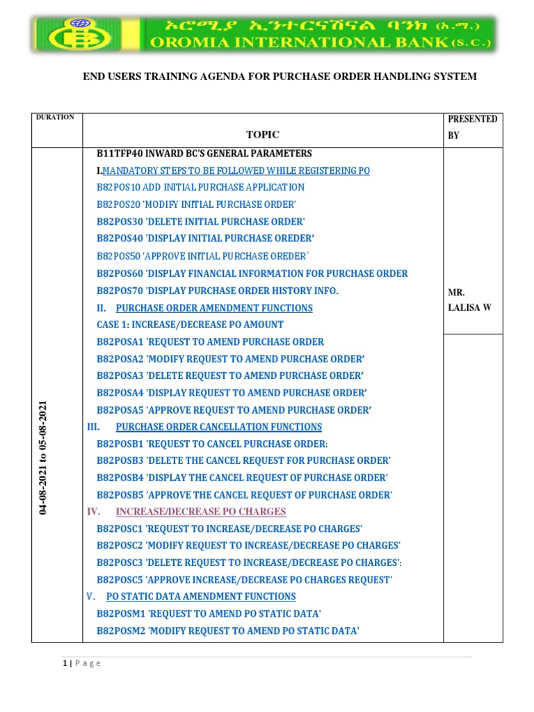 Purchase Order Training Agenda | Download Free PDF | Computing