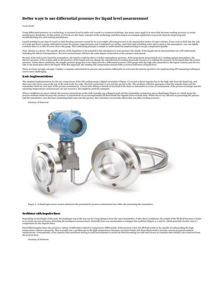 Dp Level Measurement Pdf Distillation Pressure Measurement