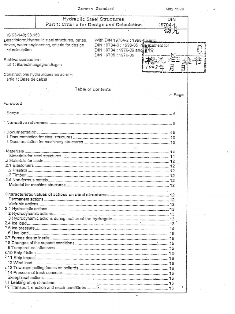 DIN 19704 Part 1 (May) 1998 | PDF