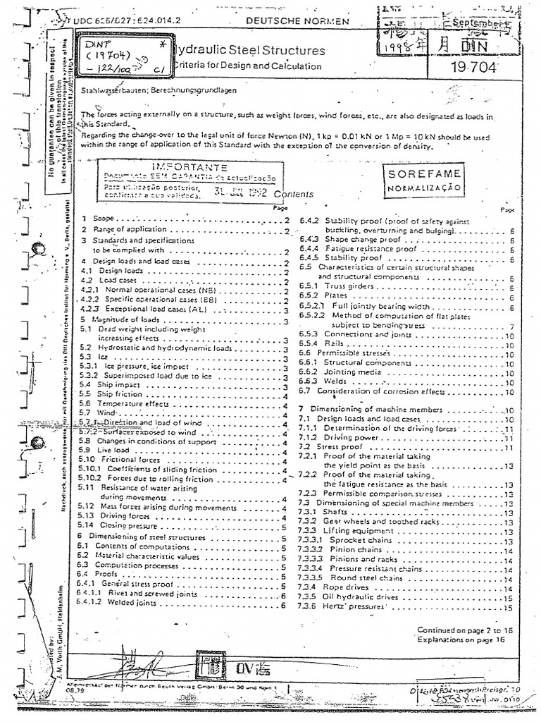 DIN 19704 Part 1 (Sept) 1998 | PDF