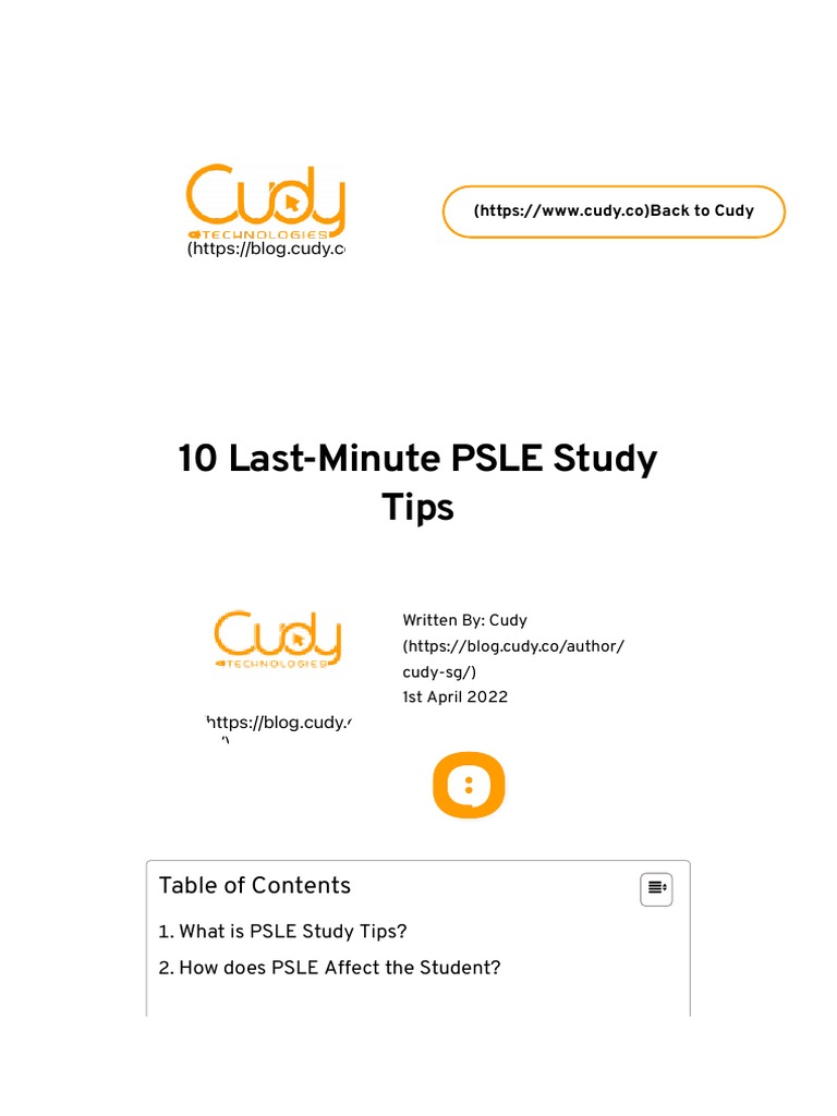 10 Last-Minute PSLE Study Tips | PDF | Test (Assessment) | Educational ...