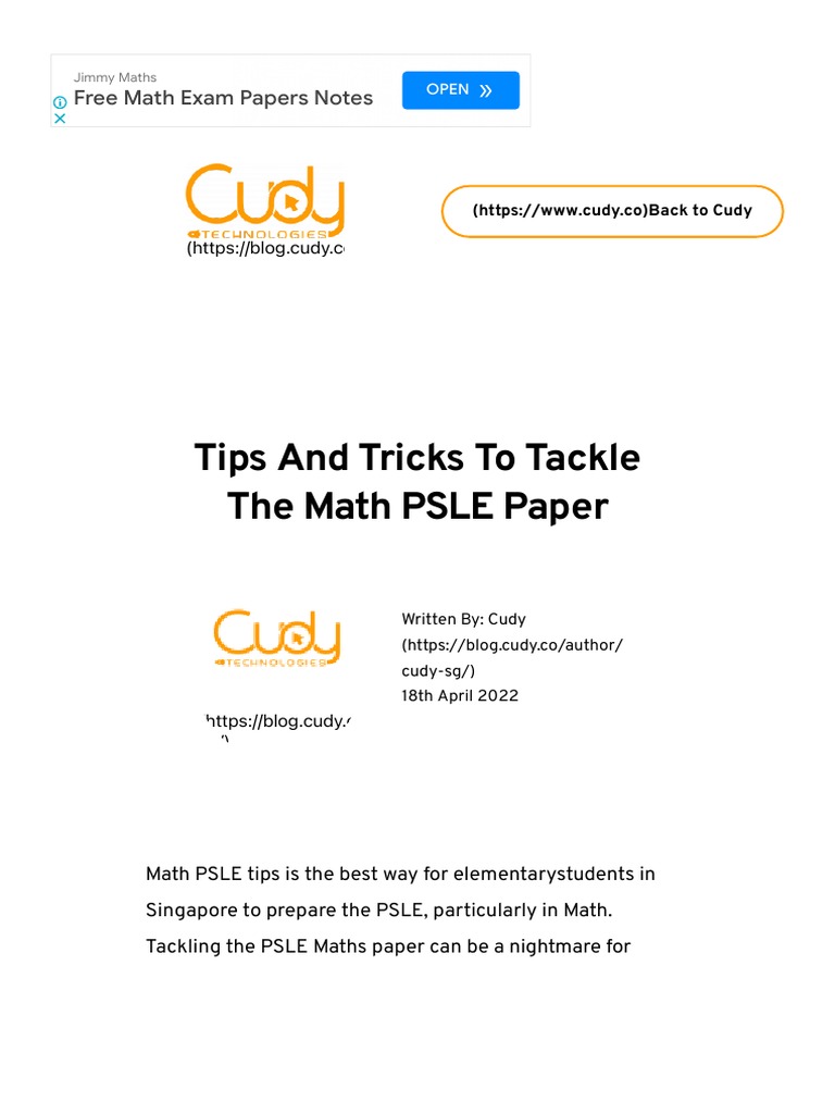 PSLE Math Exam Tips and Strategies | PDF | Test (Assessment) | Mathematics