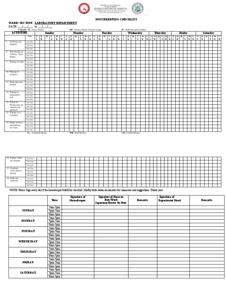 Housekeeping Checklist Final | PDF | Housekeeping | Hygiene
