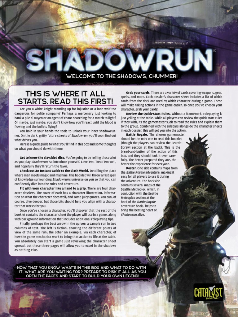 Shadowrun 6E - Beginner Box - Instruction Sheet | PDF | Entertainment | Adventure Games