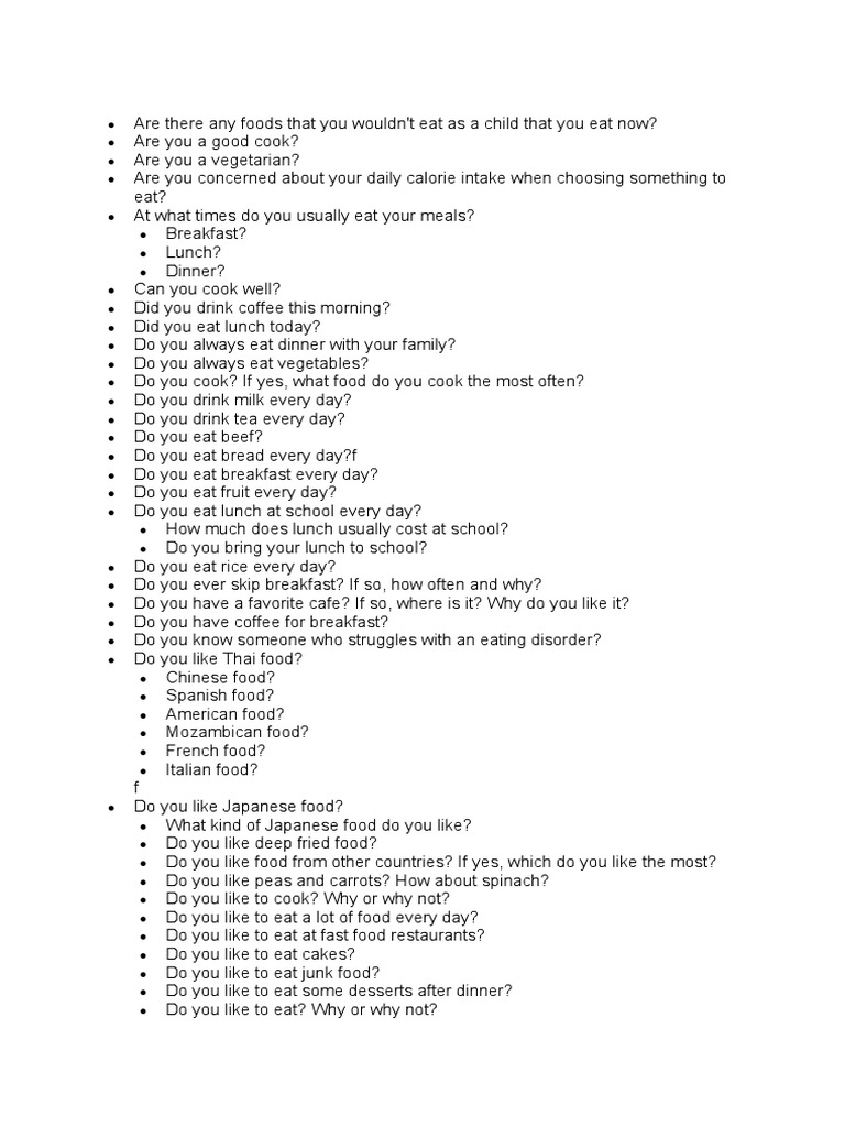 Food Questions | Download Free PDF | Lunch | Meal