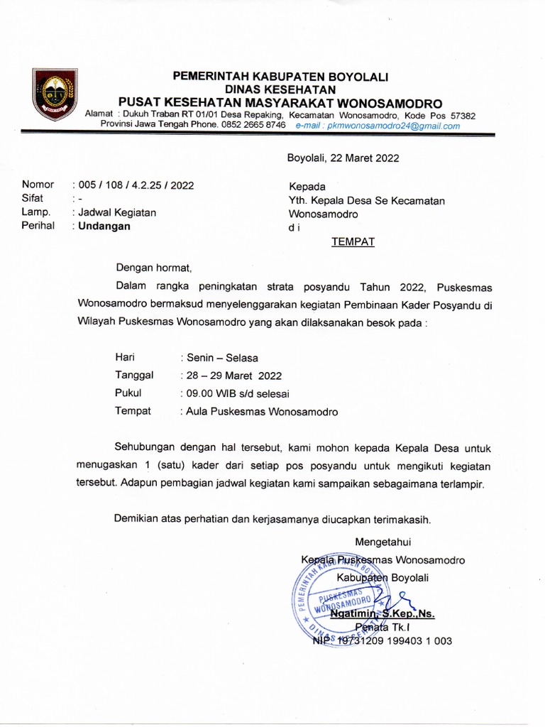 Surat Undangan Kader Posyandu004 | PDF