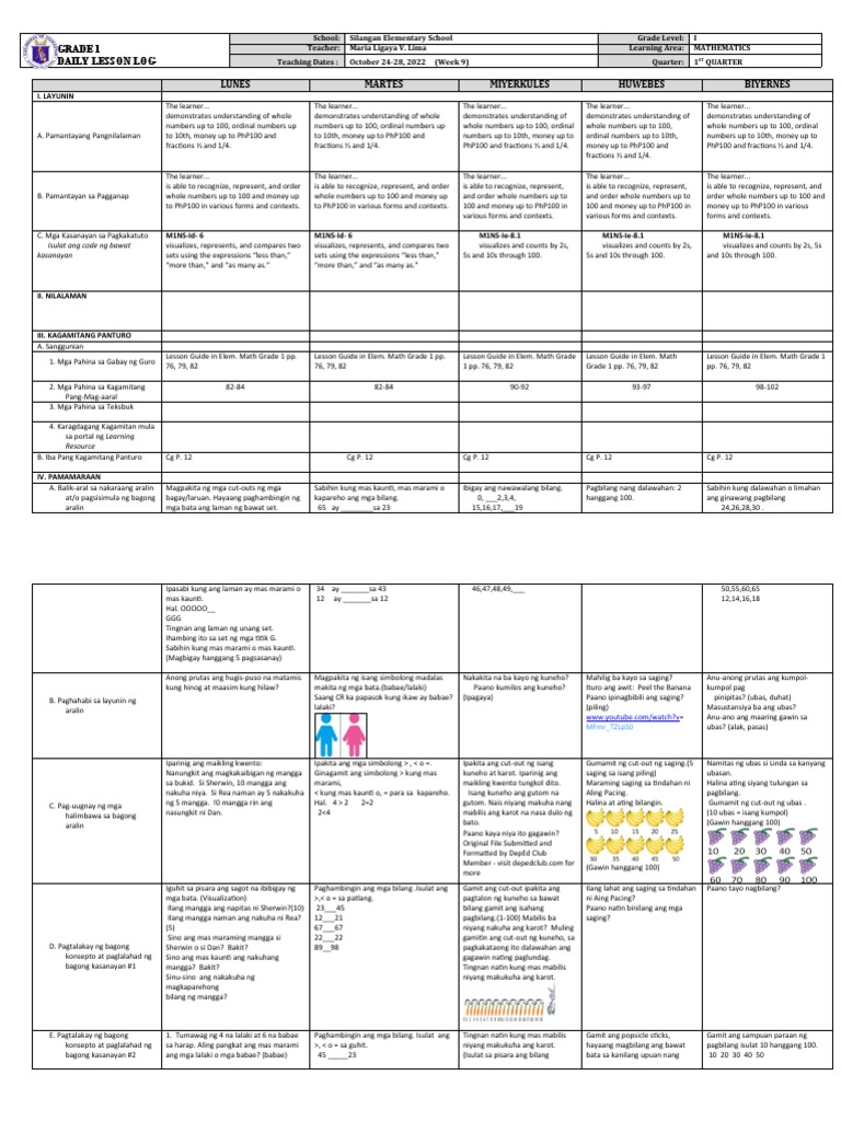 Grade 1 Math Daily Lesson Plan | PDF | Learning | Behavior Modification