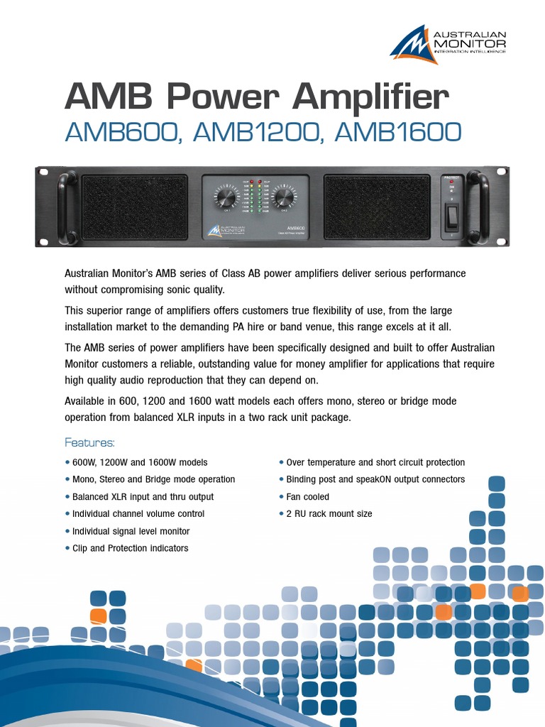 Aj-Amb600 1200 1600 Specs | PDF | Amplifier | Electronic Engineering