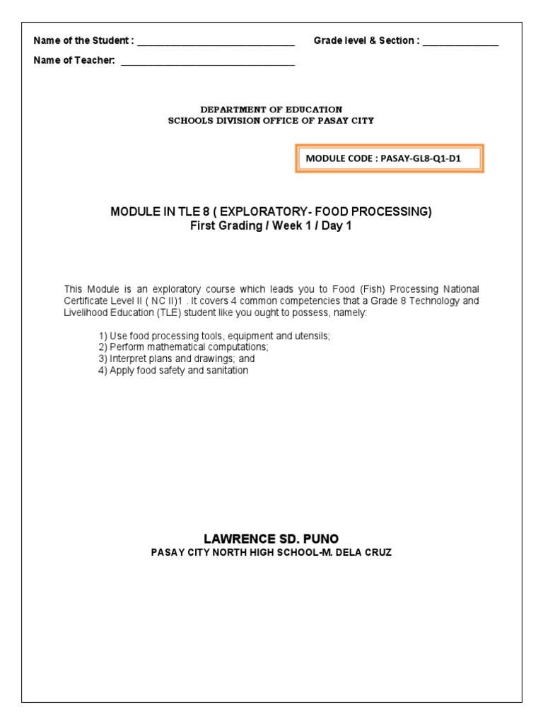 Food Processing Module Exploratory Course | PDF | Refrigerator | Smoking (Cooking)