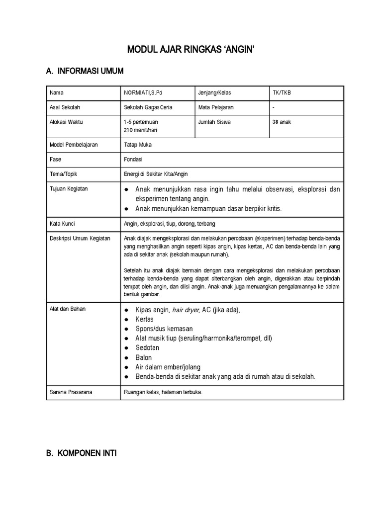 Modul Ajar Ringkas - Angin Dan Cahaya | PDF