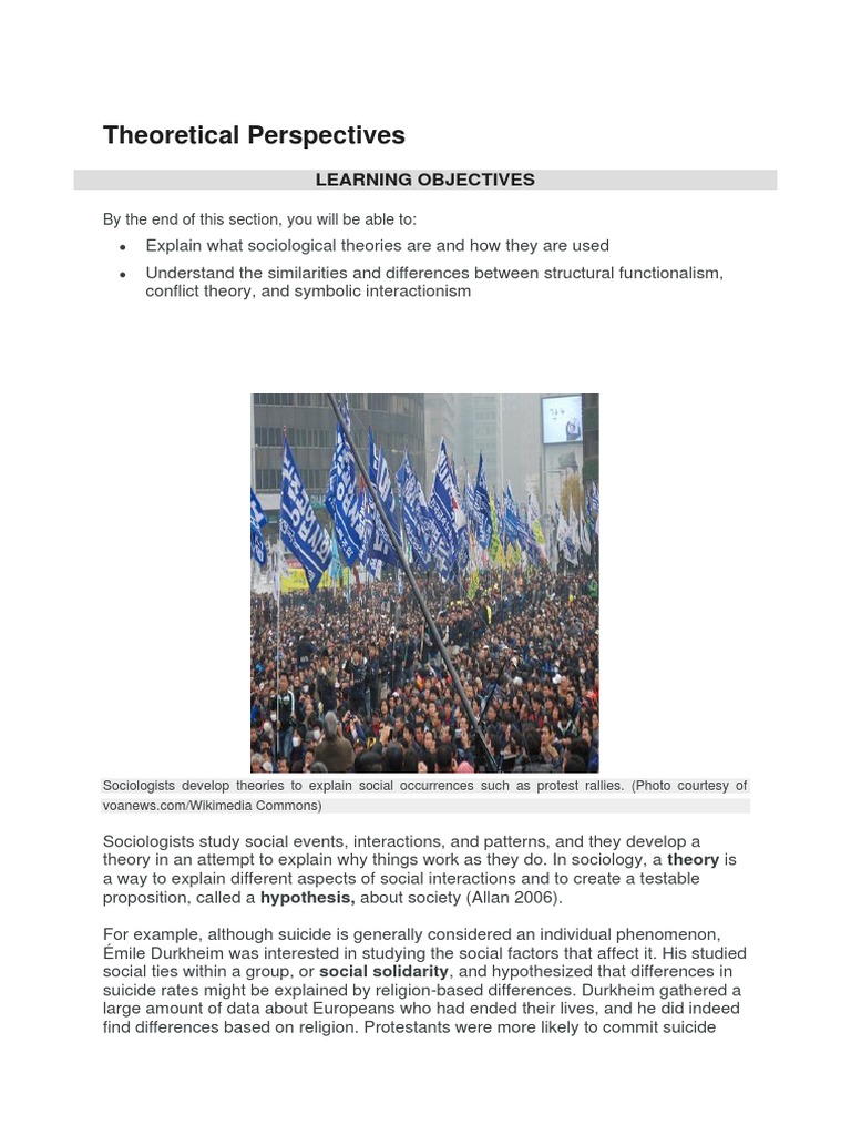 Major Sociological Theoretical Perspectives | PDF | Sociology | Émile ...