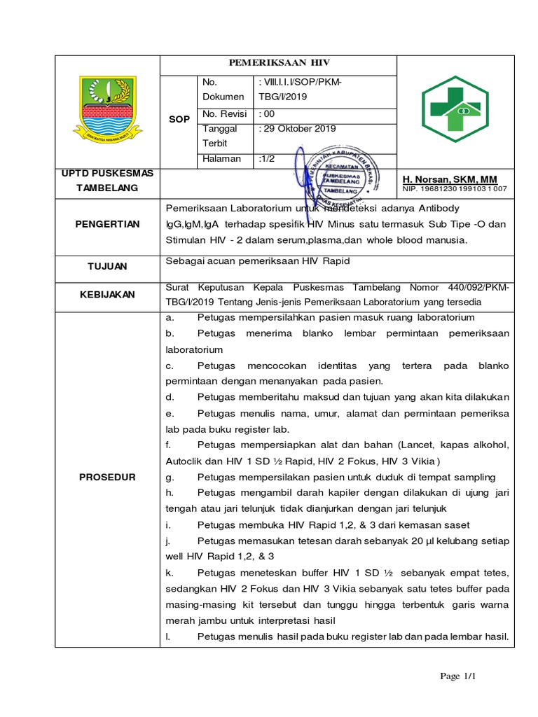 Sop Pemeriksaan Hiv | PDF