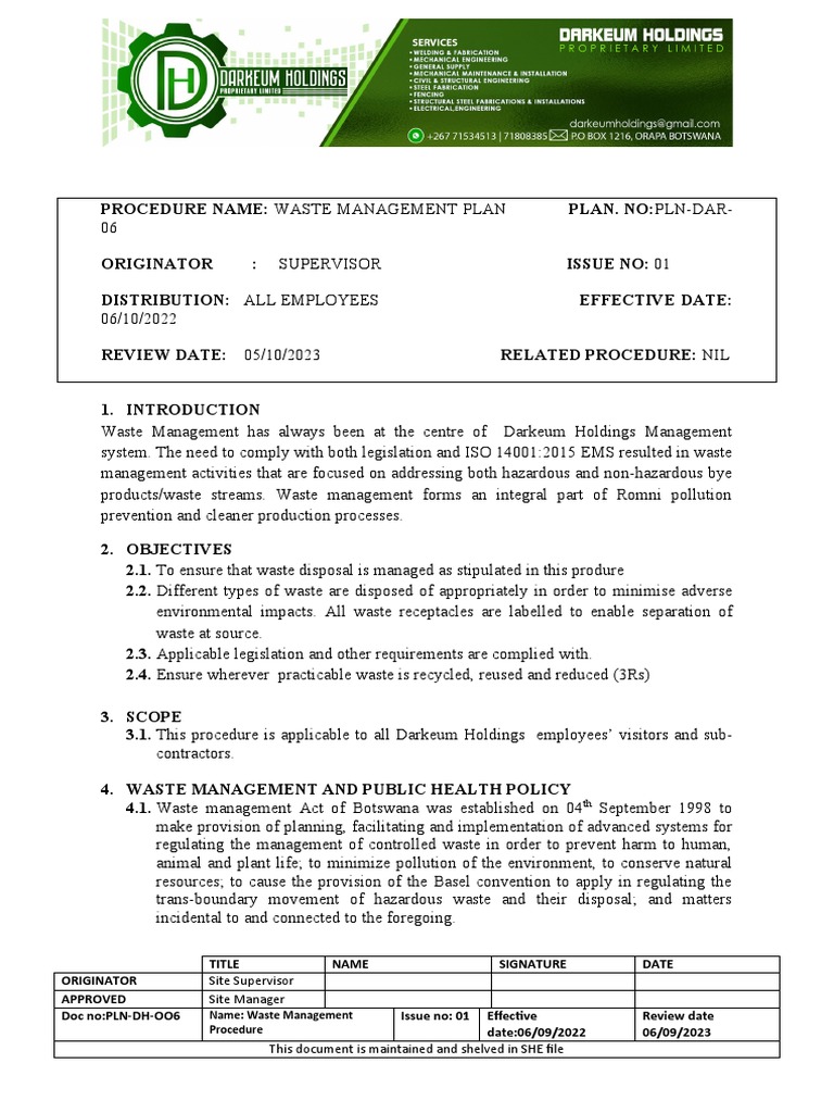 Waste Management Procedure | PDF | Waste Management | Waste