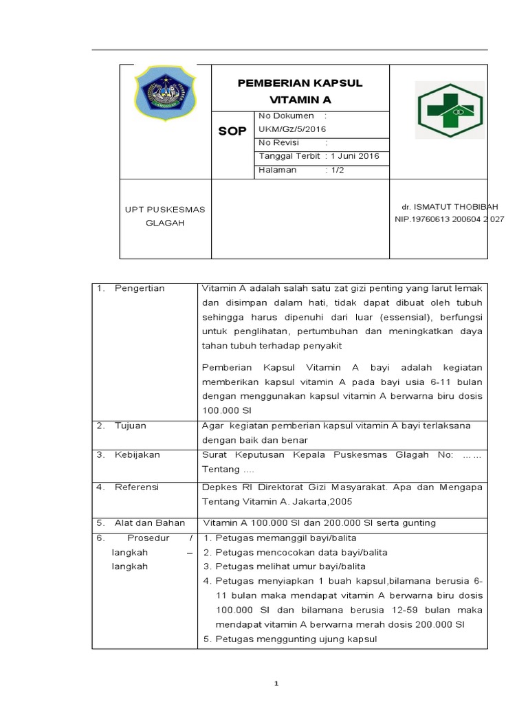 Sop Pemberian Vitamin A | PDF