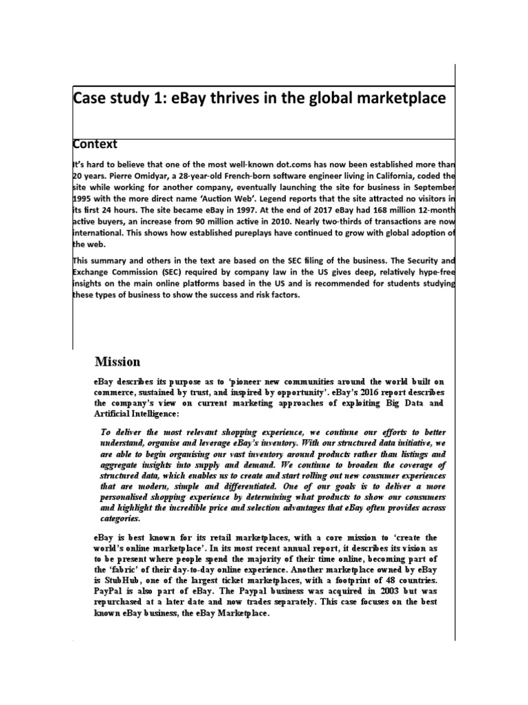 eBay's Global Marketplace Strategy | PDF | E Bay | Sales