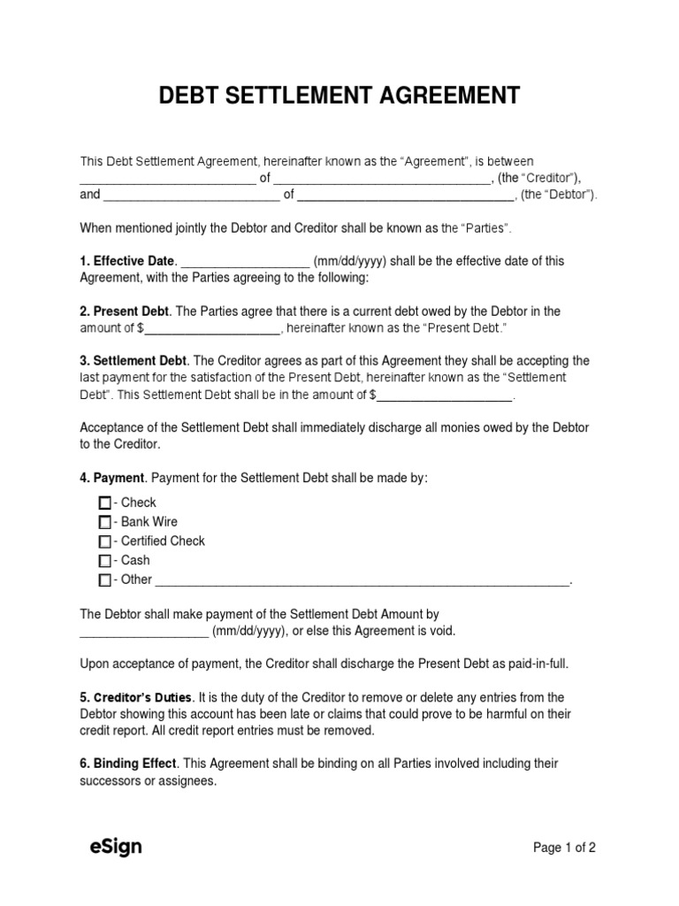 Debt Settlement Agreement Template | PDF | Debtor | Debt