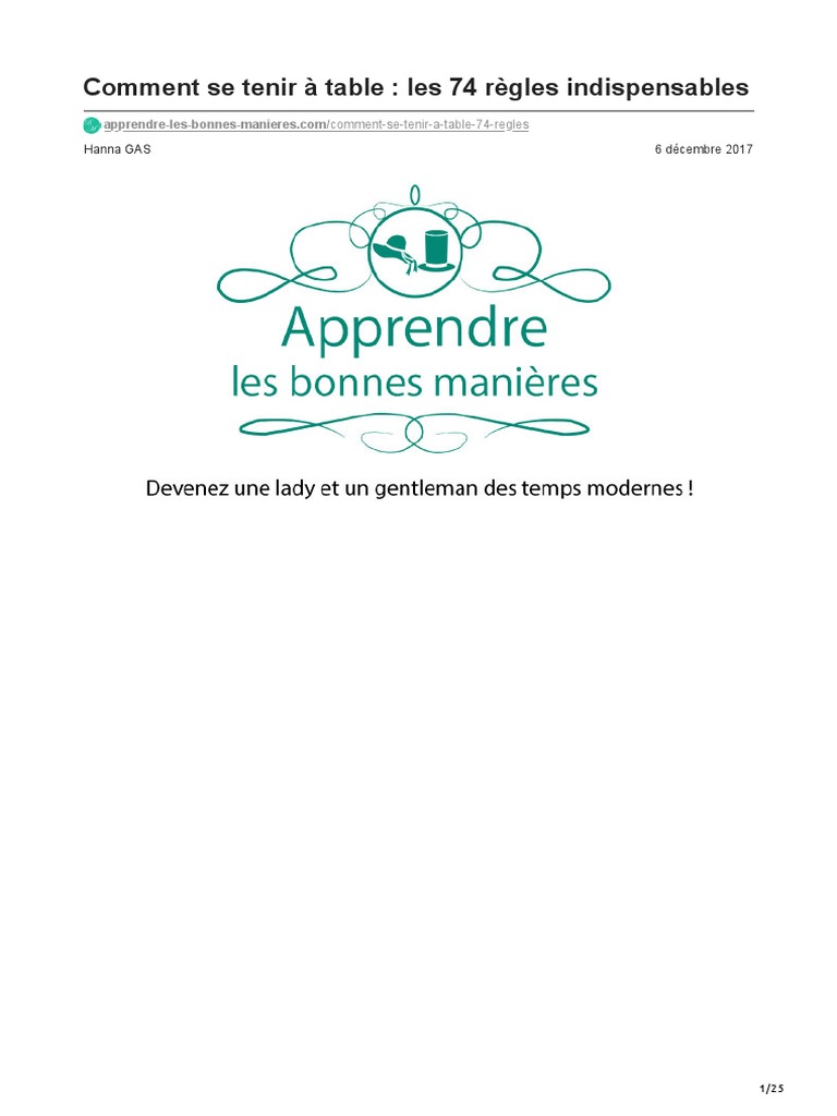 74 règles pour bien se tenir à table | PDF | Repas | Restaurants