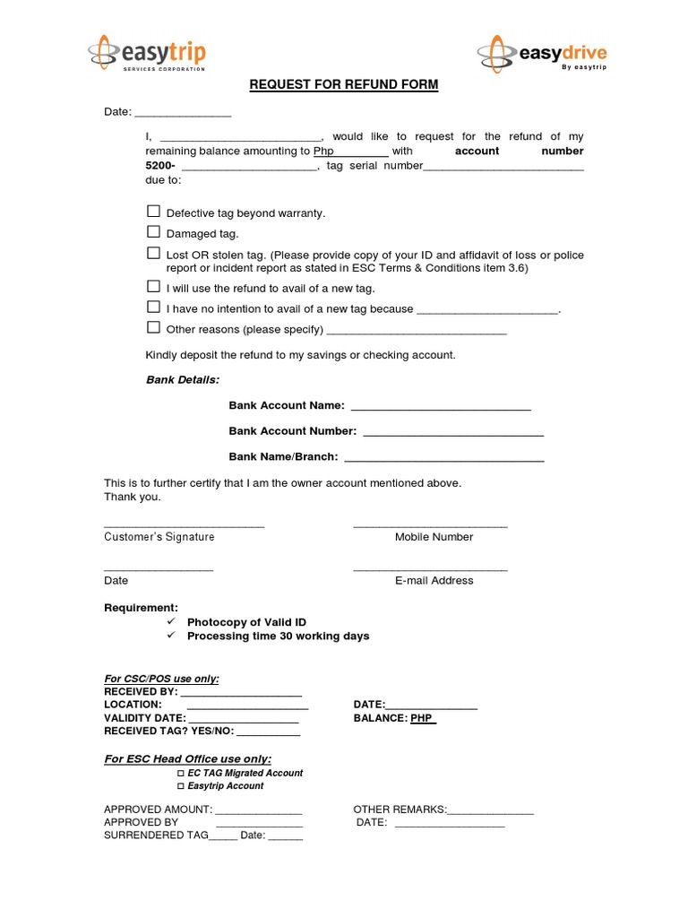 Request To Refund Form | PDF