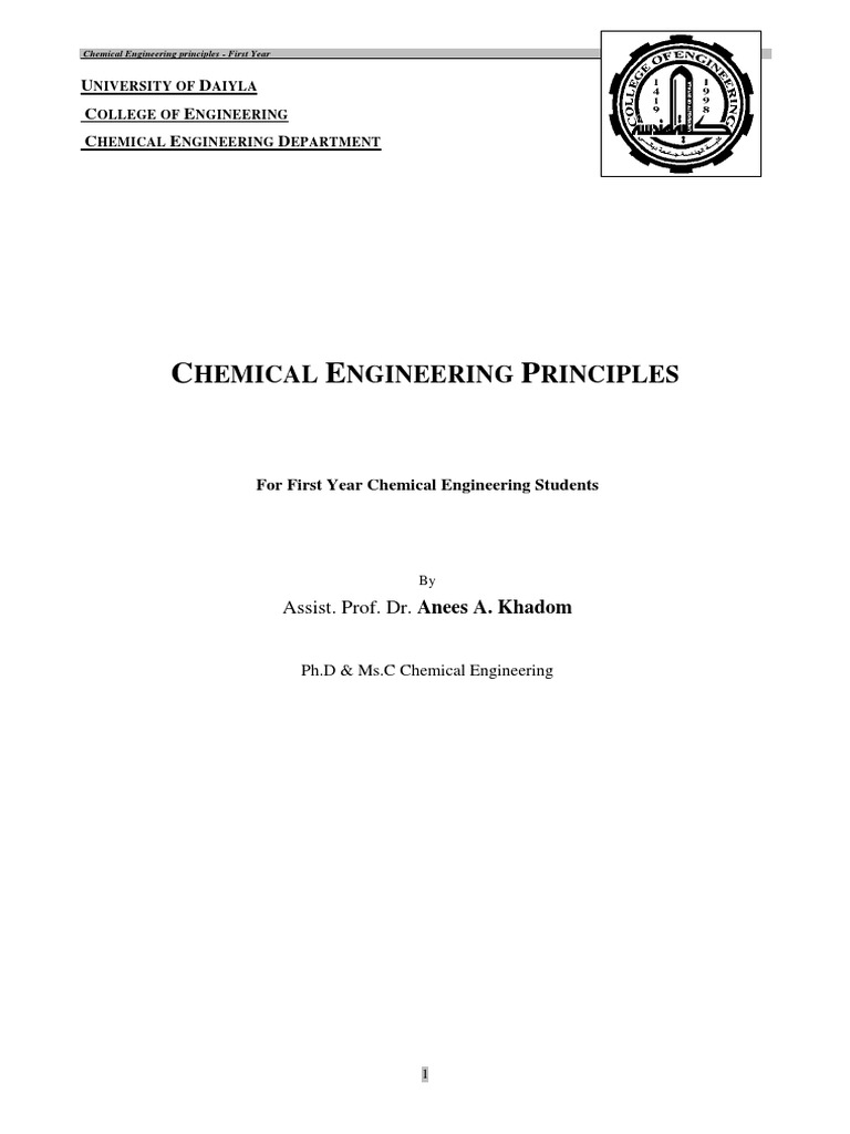 Chemical Engineering Principles First Ye | PDF | Mole (Unit) | Pressure ...