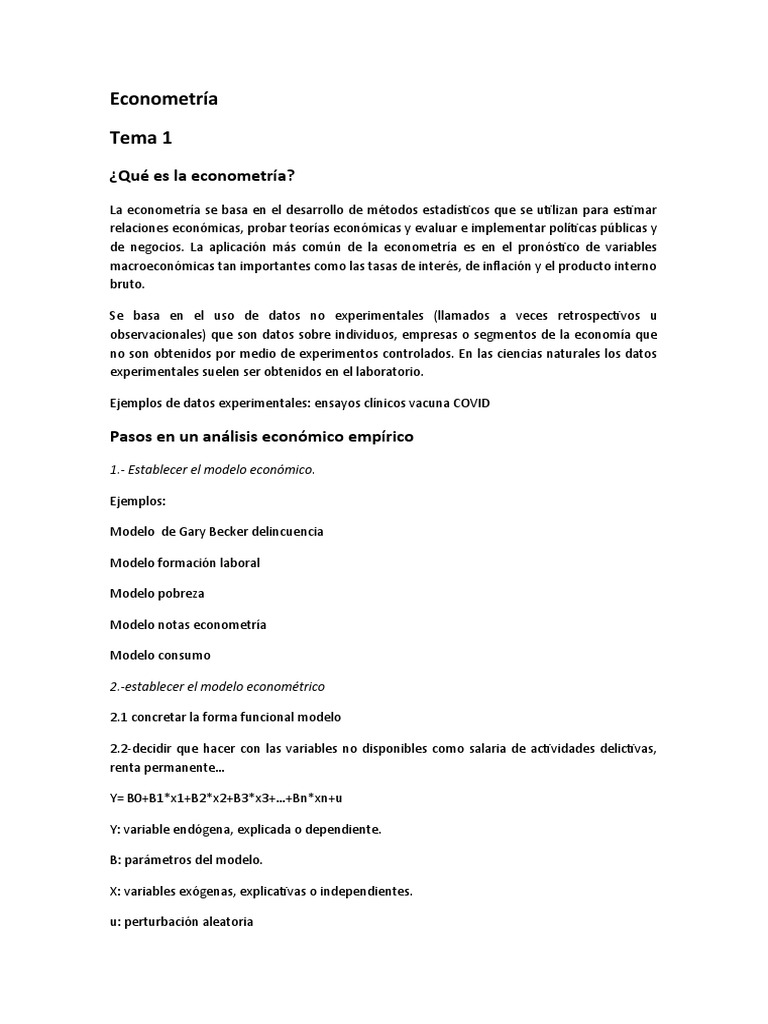 Tema 1 | PDF | Econometría | Mínimos cuadrados ordinarios