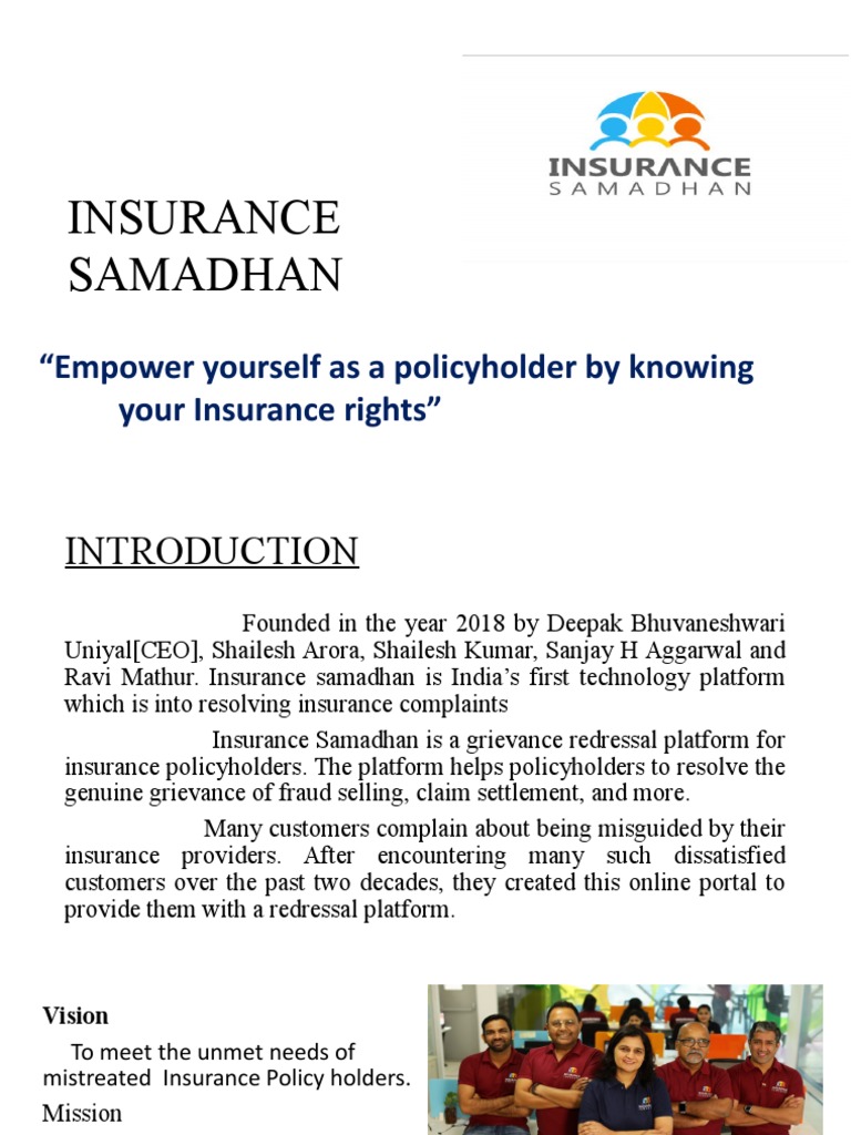 Insurance Samadhan - A Vision | PDF | Insurance | Service Industries