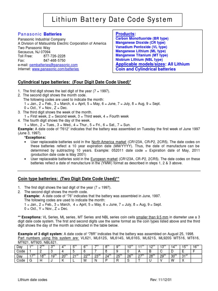 Lithium Battery Date Codes | PDF | Battery (Electricity) | Galvanic Cells