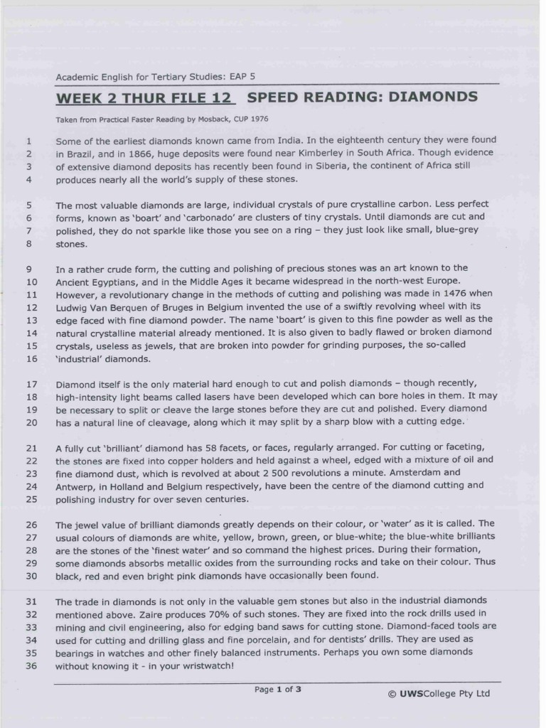 Speed Reading - Diamonds | PDF