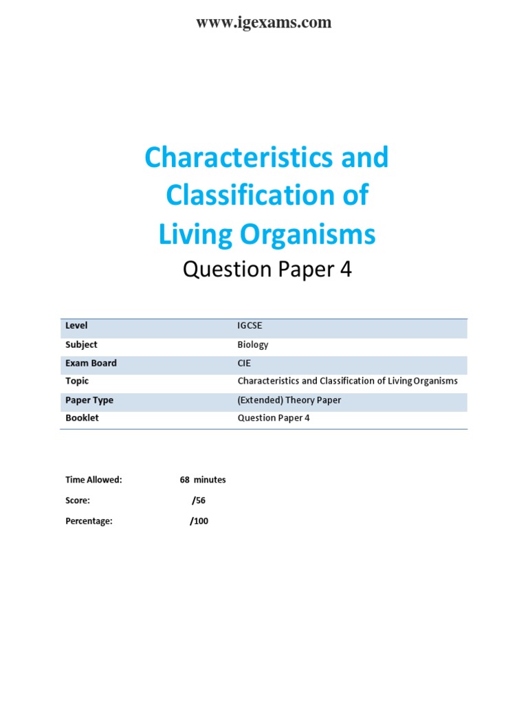 1.4 Characteristics and Classification of Living Organisms Igcse Cie ...