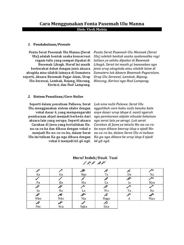Cara Menggunakan Fonta Pasemah Ulu Manna | PDF