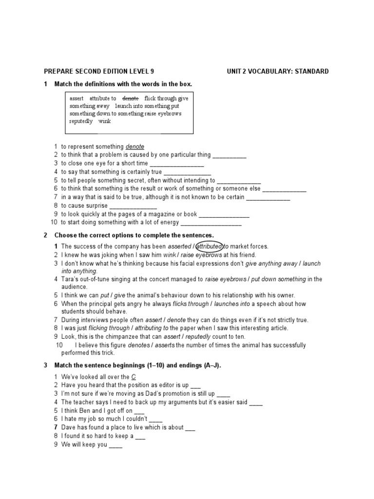 Prepare Level 9 Vocabulary Exercises | PDF | Self-Improvement